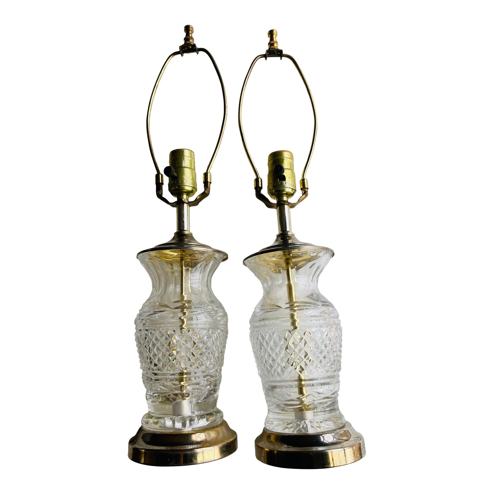 Vintage 1960s Leviton Glass Co. Cut Glass Table Lamps - Set of 2 | Chairish