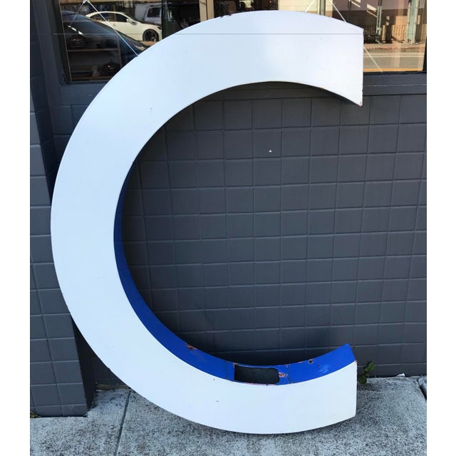 Large Vintage Blue & White Enamel "C" Building Signage | Chairish