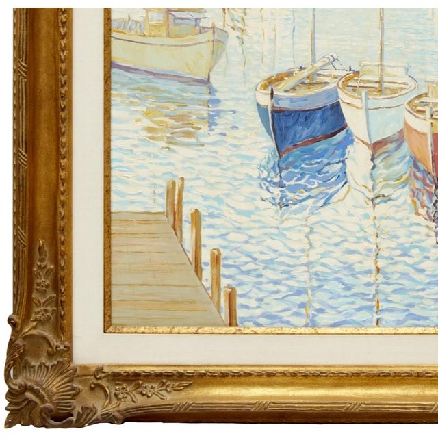 20th Century Docked Sailboats Impressionist Painting, Oil on Canvas, Anatoly Shlapak | Chairish