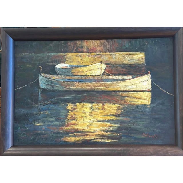 Vintage Impasto Harbor Scene Oil Painting – “Black” – Framed Nautical ...