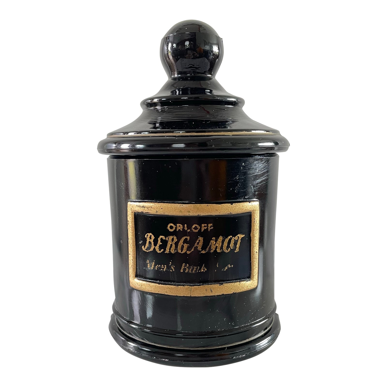 Vintage Black Glass Apothecary Jar Jean Vivaudou Co. Orloff Bergamot ...