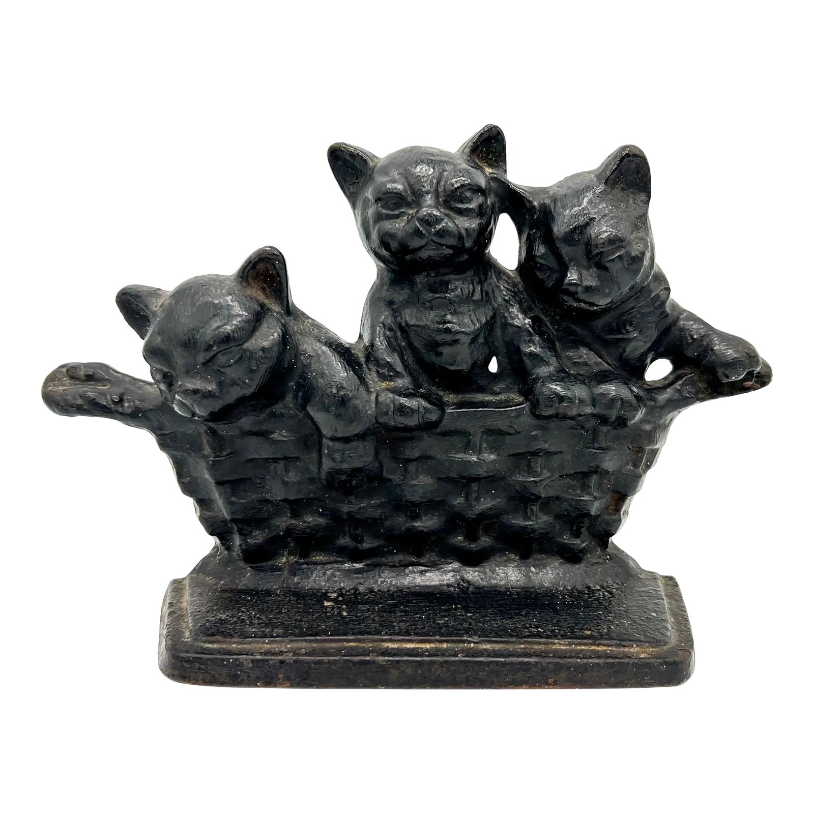 1930's M. Rosenstein Cast Iron Cat Doorstop – Three Kittens in Basket ...