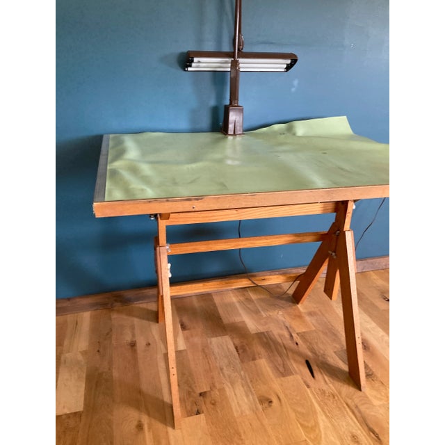 Mid 20th Century Adjustable Wood Drafting Table With Light | Chairish