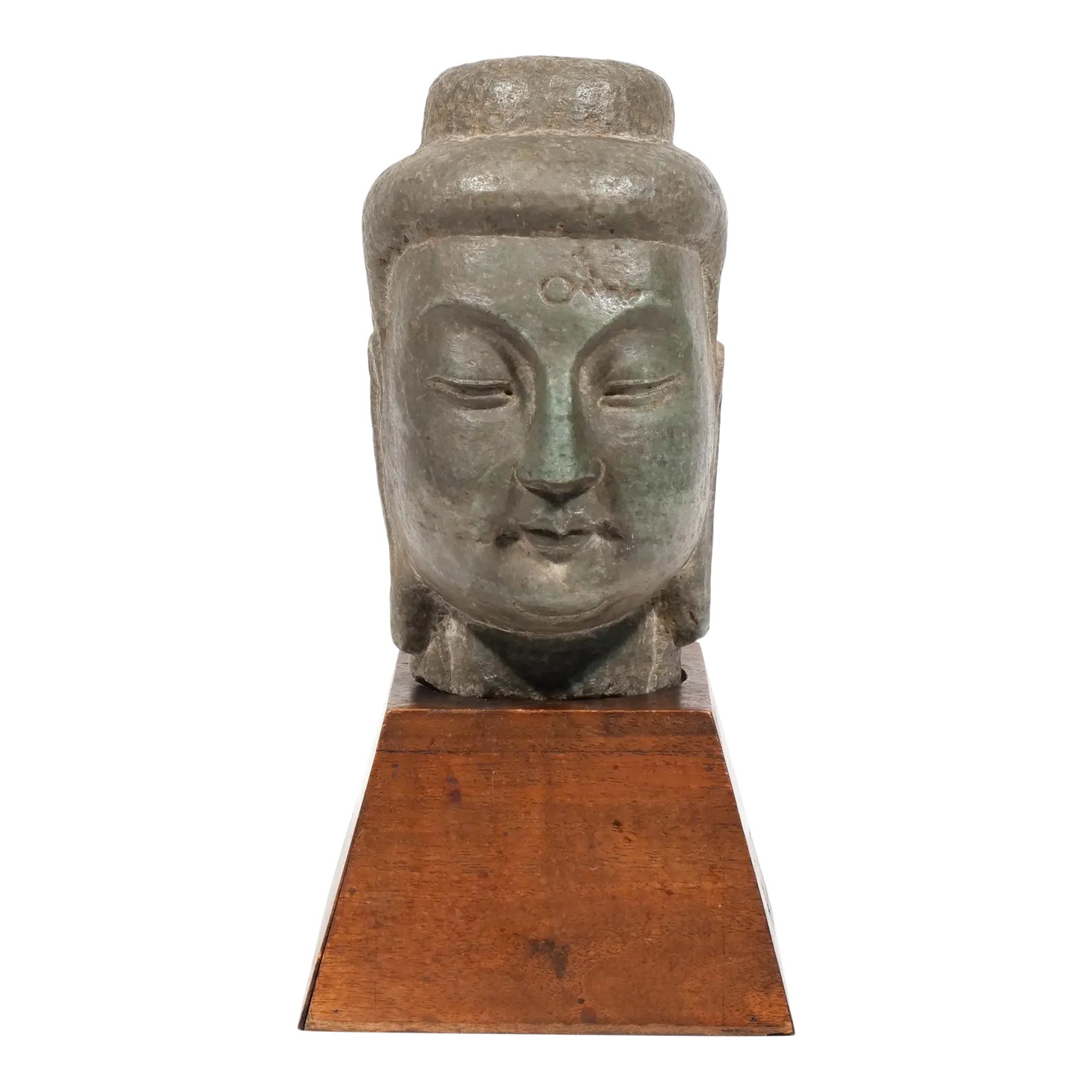 18th Century Antique Chinese Hand Carved Greenstone Buddha Head ...