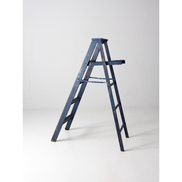 Vintage Blue Wooden Ladder | Chairish