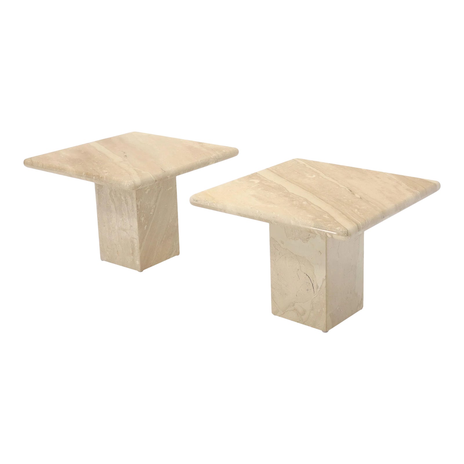 Marble or Travertine Square Side End Tables - a Pair | Chairish