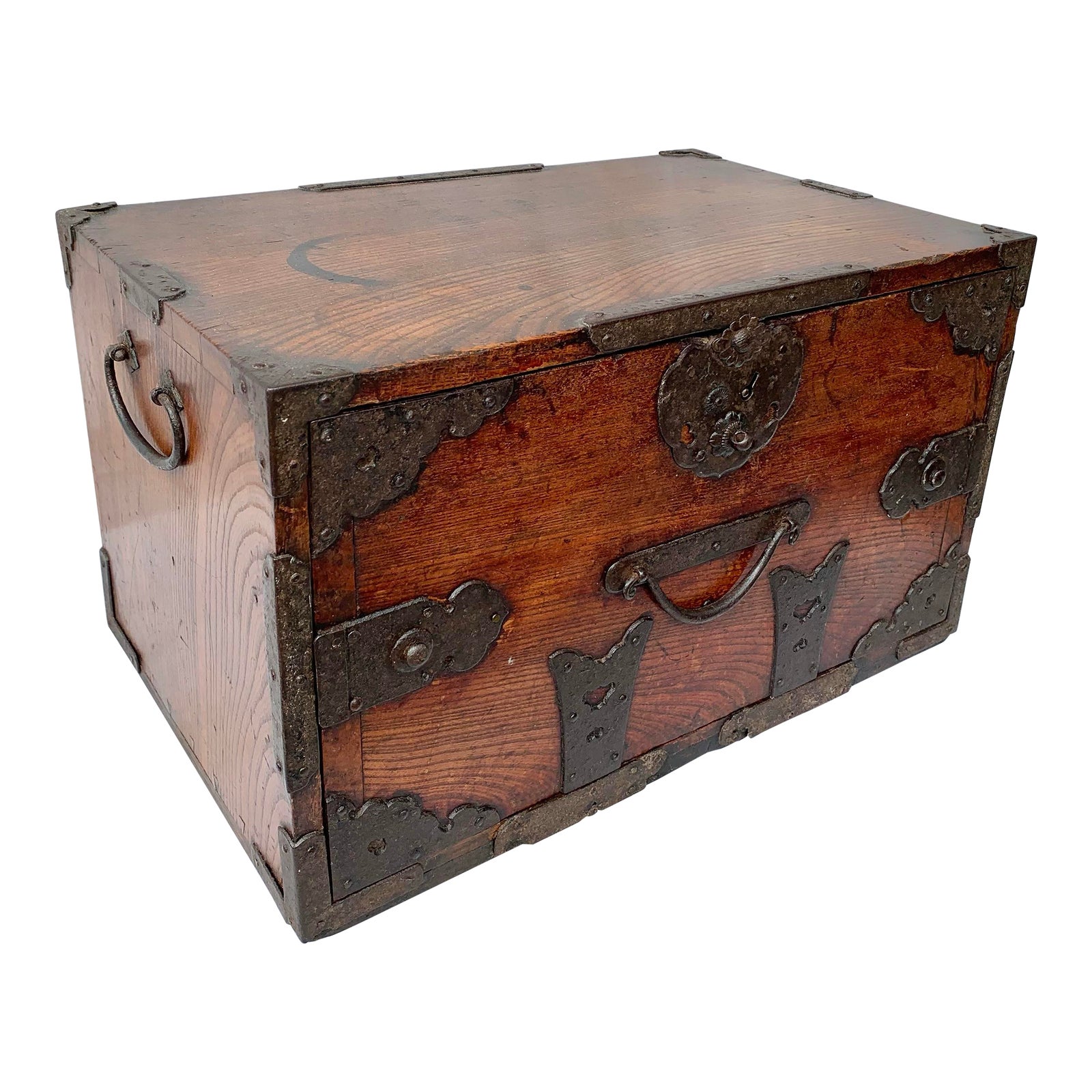 Late 19th Century Walnut and Hand Forged Iron Storage Box | Chairish