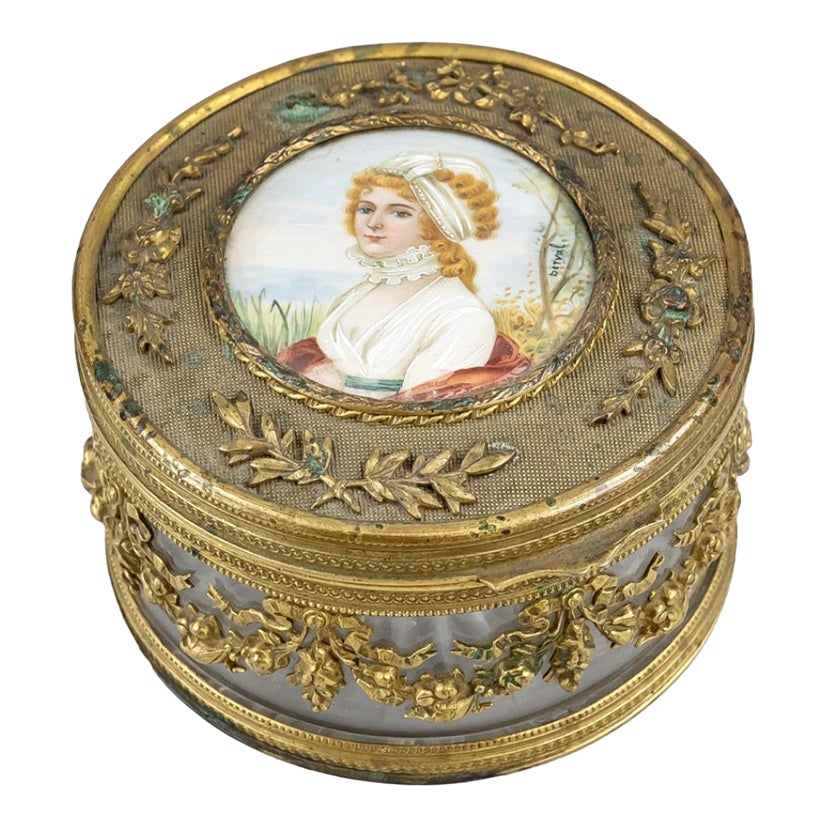 19th Century Dore Bronze and Cut Crystal Casket With Signed Miniature ...