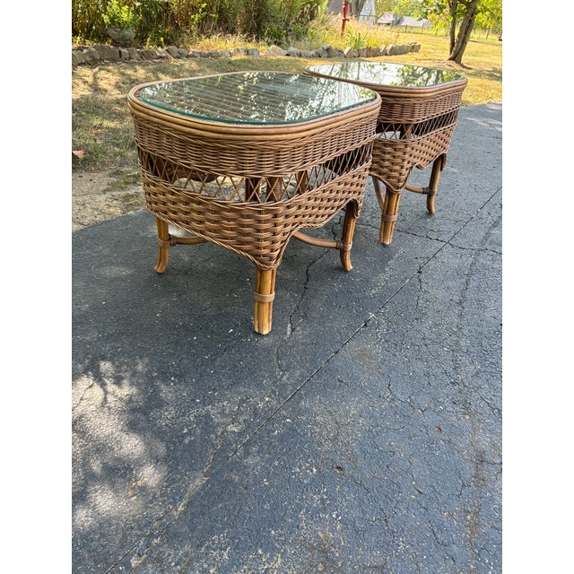 1960s Boho Chic French Vintage Wicker and Rattan Scallop Edge Side ...