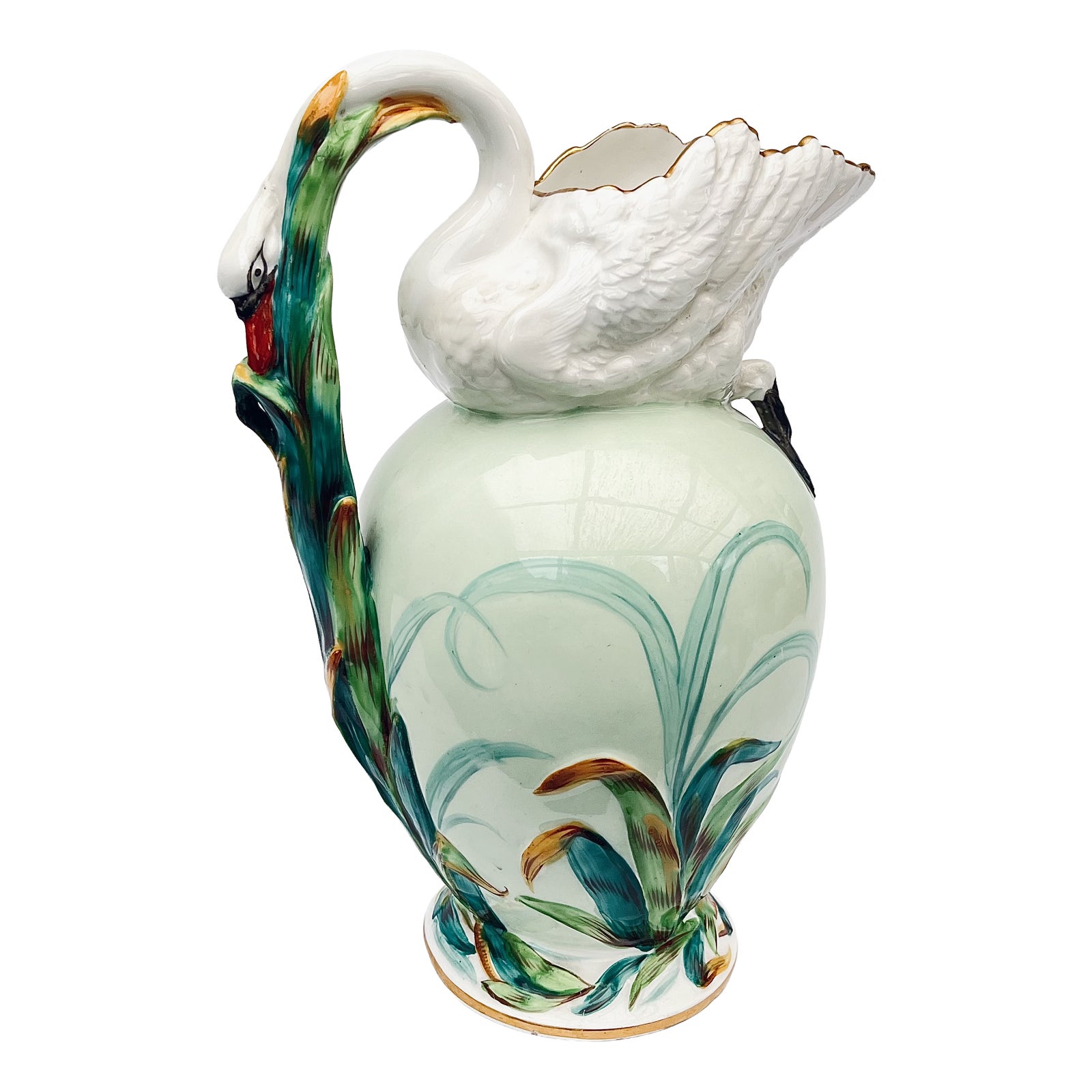Large Antique Porcelain Swan Wash Pitcher, 1800s | Chairish