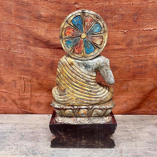 Vintage Indian Carved and Painted Buddha Statue | Chairish