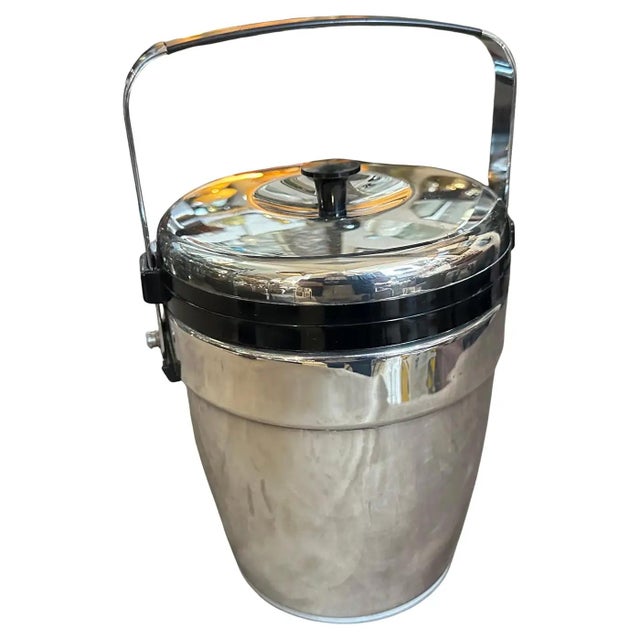 1970s Art Deco Style Chromed Metal and Black Plastic Ice Bucket by ...