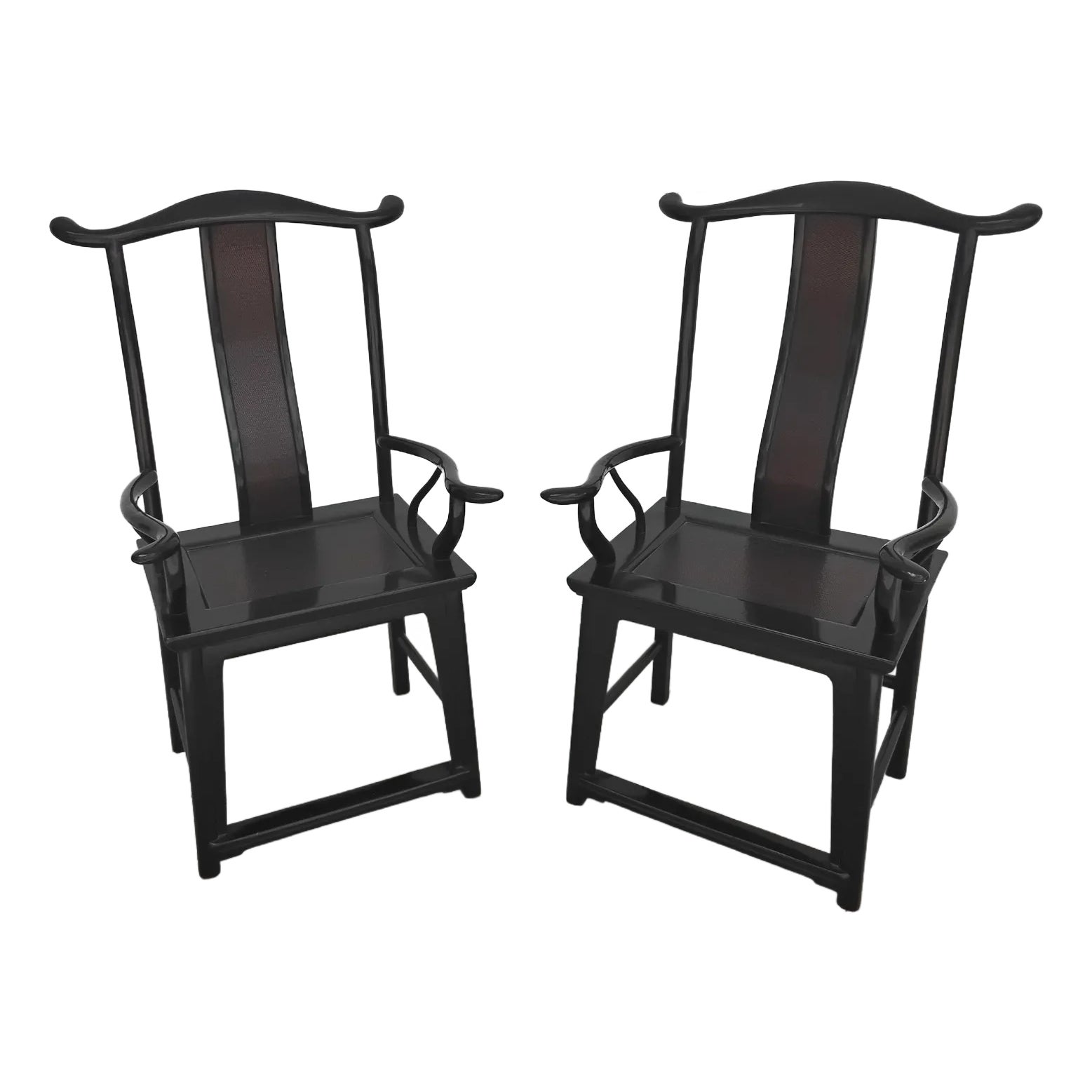 1980s Chinese Yoke Back Lacquer Chairs - Set of 2 | Chairish