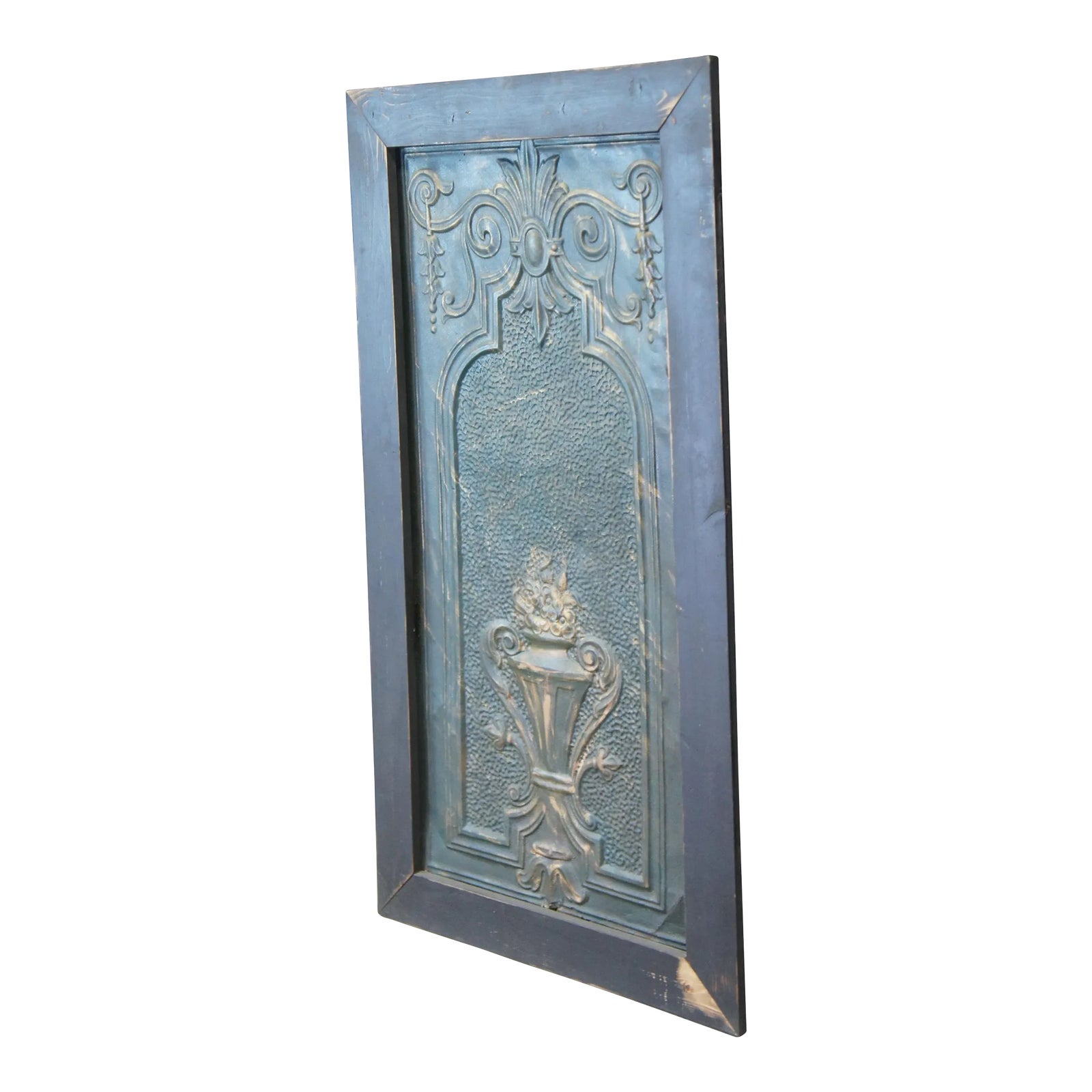 Antique Decorative Embossed Hammered Tin Panel With Trophy Urn | Chairish
