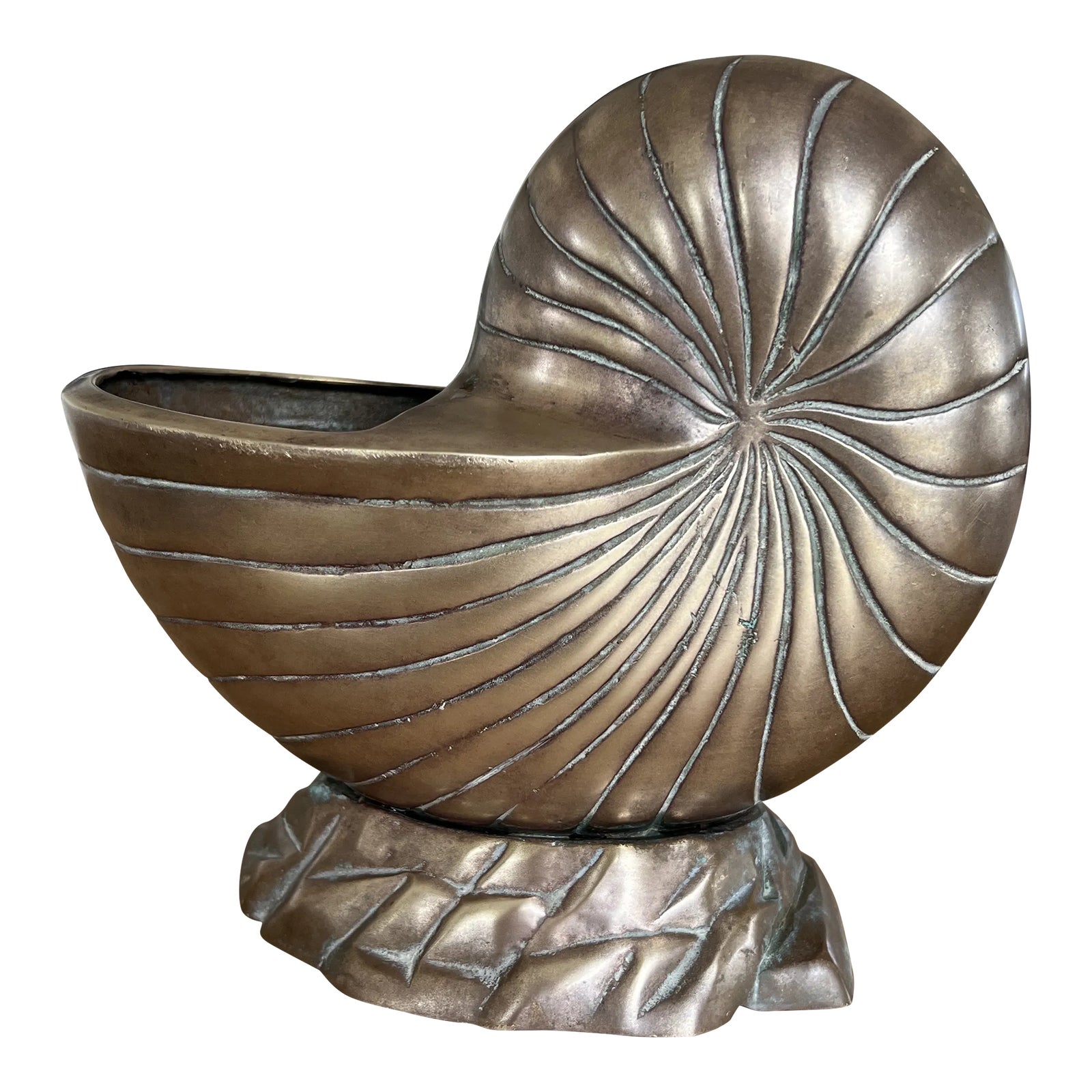 Vintage Solid Brass Nautilus Shell Planter | Chairish