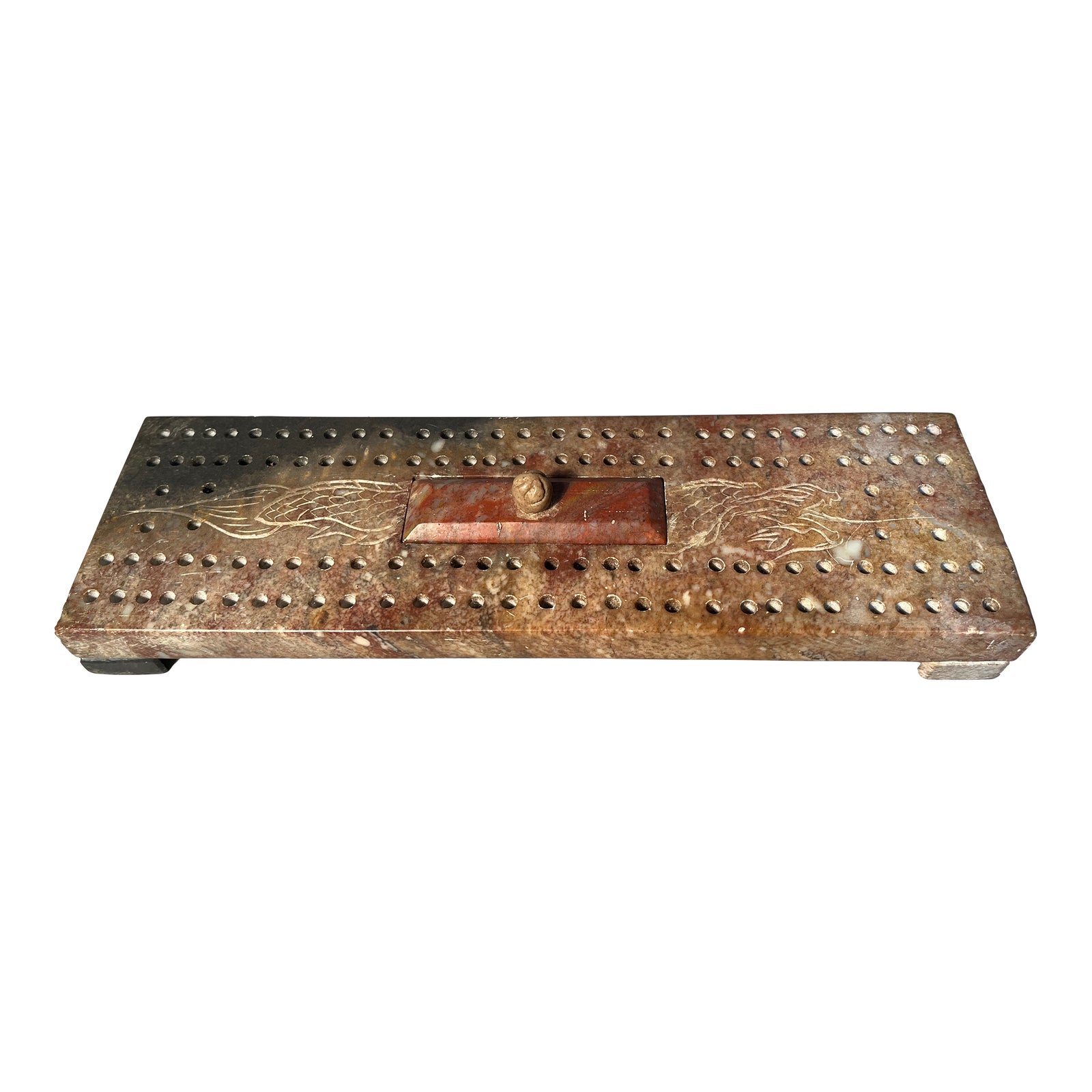Granite Stone Cribbage Board With Storage & 6 Pegs Etched Dragon Design ...