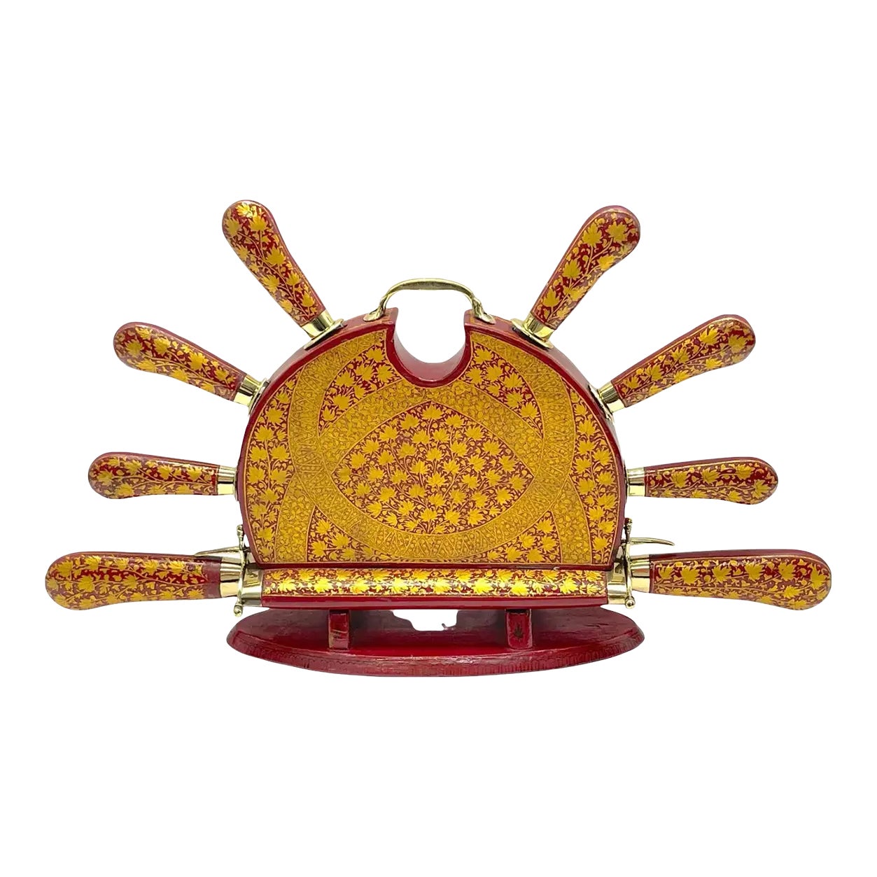 Mid 20th Century Anglo-Indian Red and Gilt Lacquer and Brass Carving ...