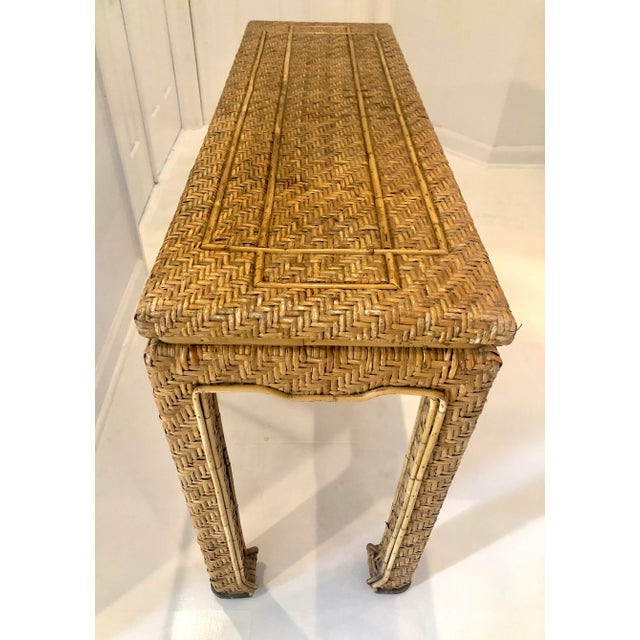 1990s Vintage Coastal Style Woven Rattan Console Table | Chairish