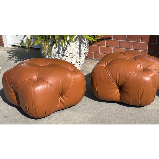 J. Robert Scott Modern Tufted Leather Poof Ottomans - Priced Each ...