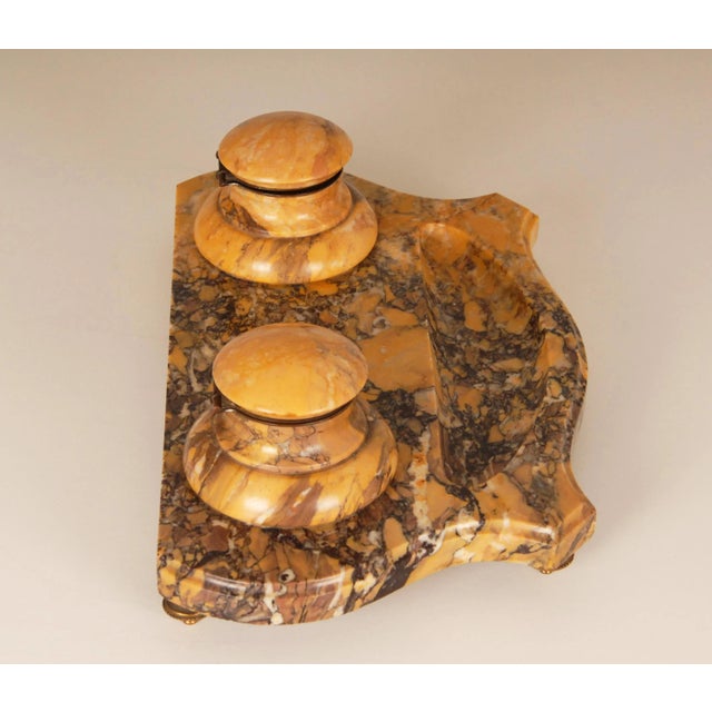 Victorian Sienna Yellow Marble Inkwell Inkstand Desk Set Antique - Set ...