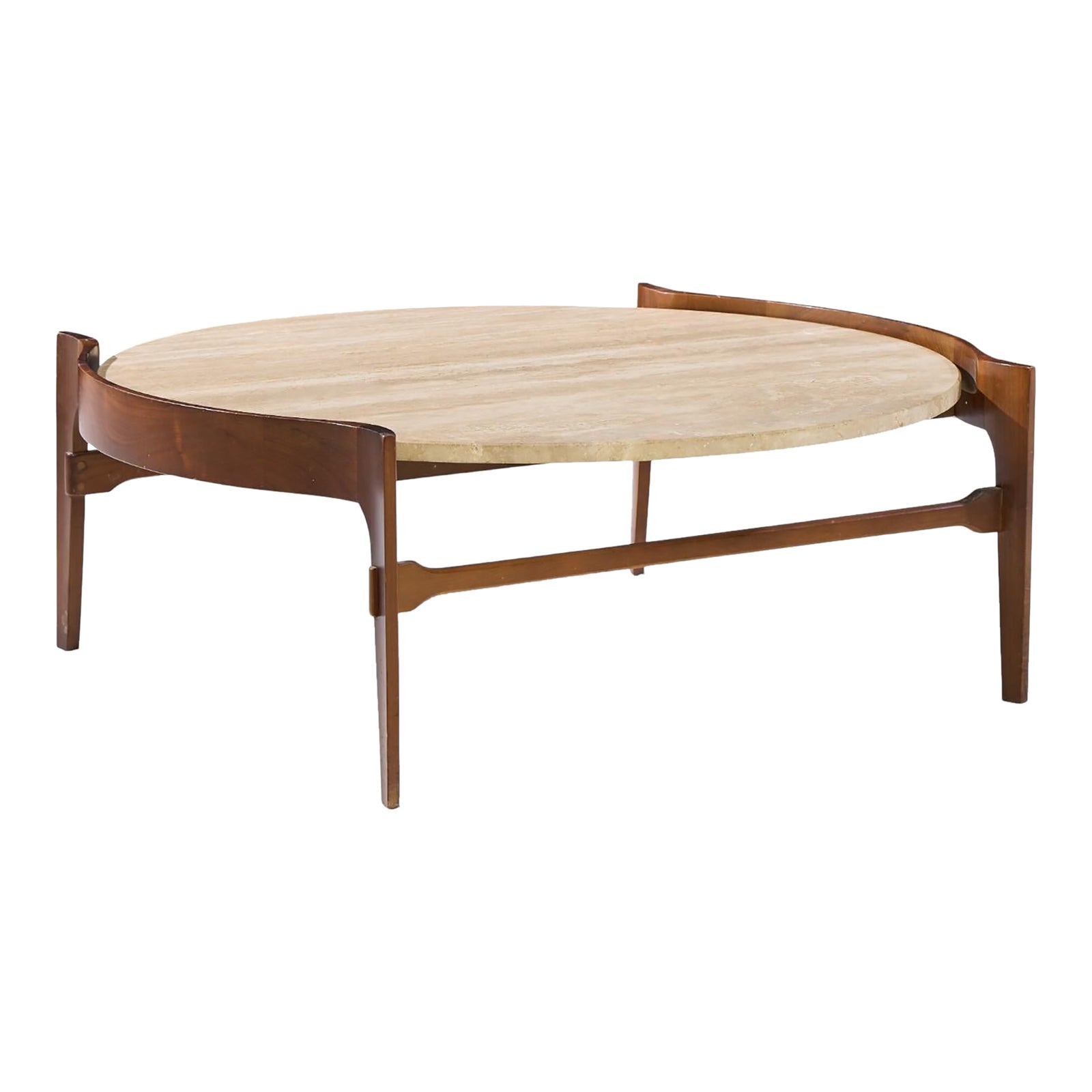 Bertha Schaefer for Singer and Sons Mid Century Travertine and Walnut ...
