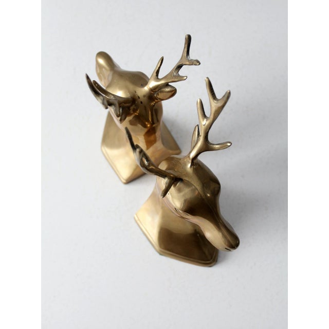 Vintage Large Brass Stag Deer Bookends Pair | Chairish