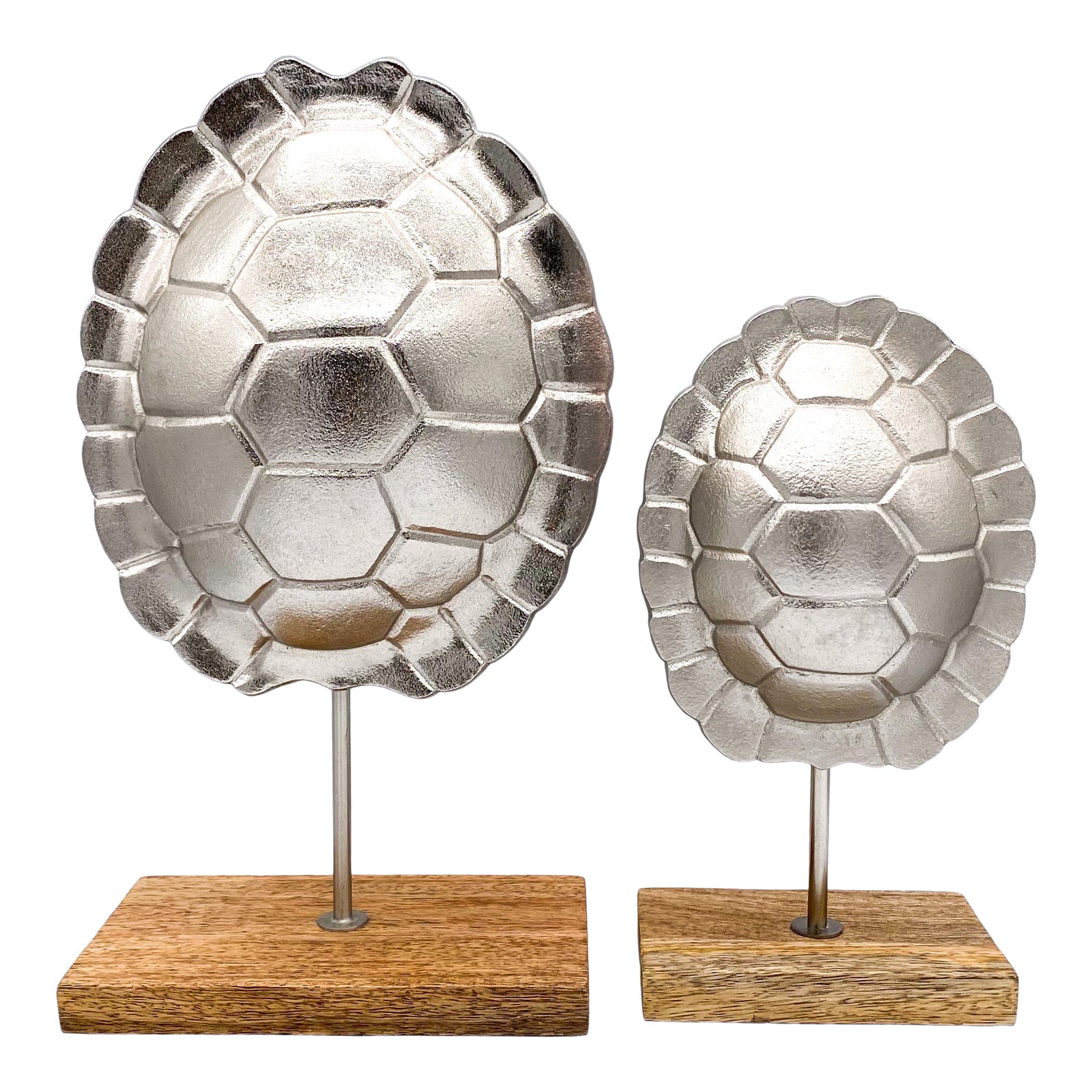 Contemporary Cast Aluminum Turtle Shells on Wood Stands- Set of 2 ...