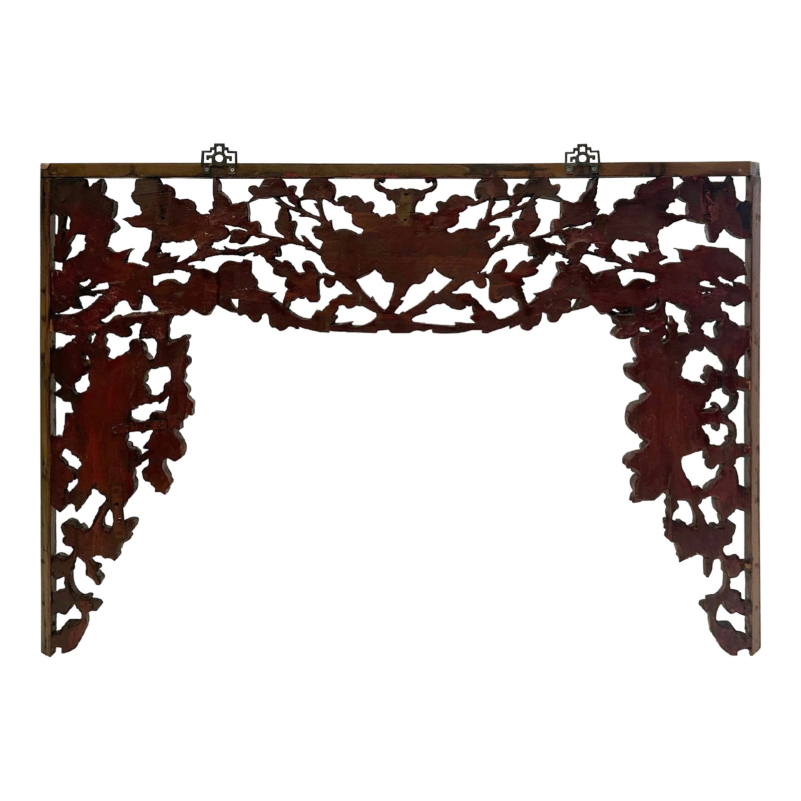 Chinese Vintage Golden Relief Flower Carving Arch Shape Wood Wall Art ...