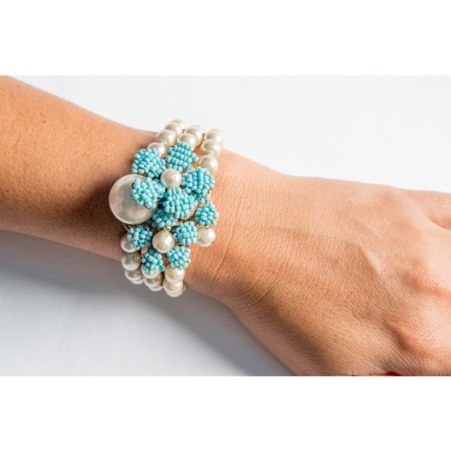 1960s Miriam Haskell Pearl, Turquoise Beaded Necklace & Bracelet Set ...