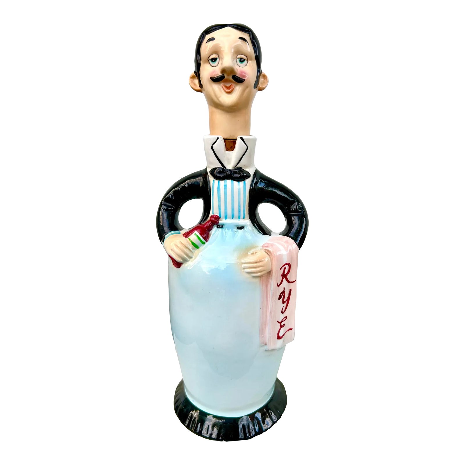 Mid 20th Century Figural Butler Ceramic Rye Decanter | Chairish