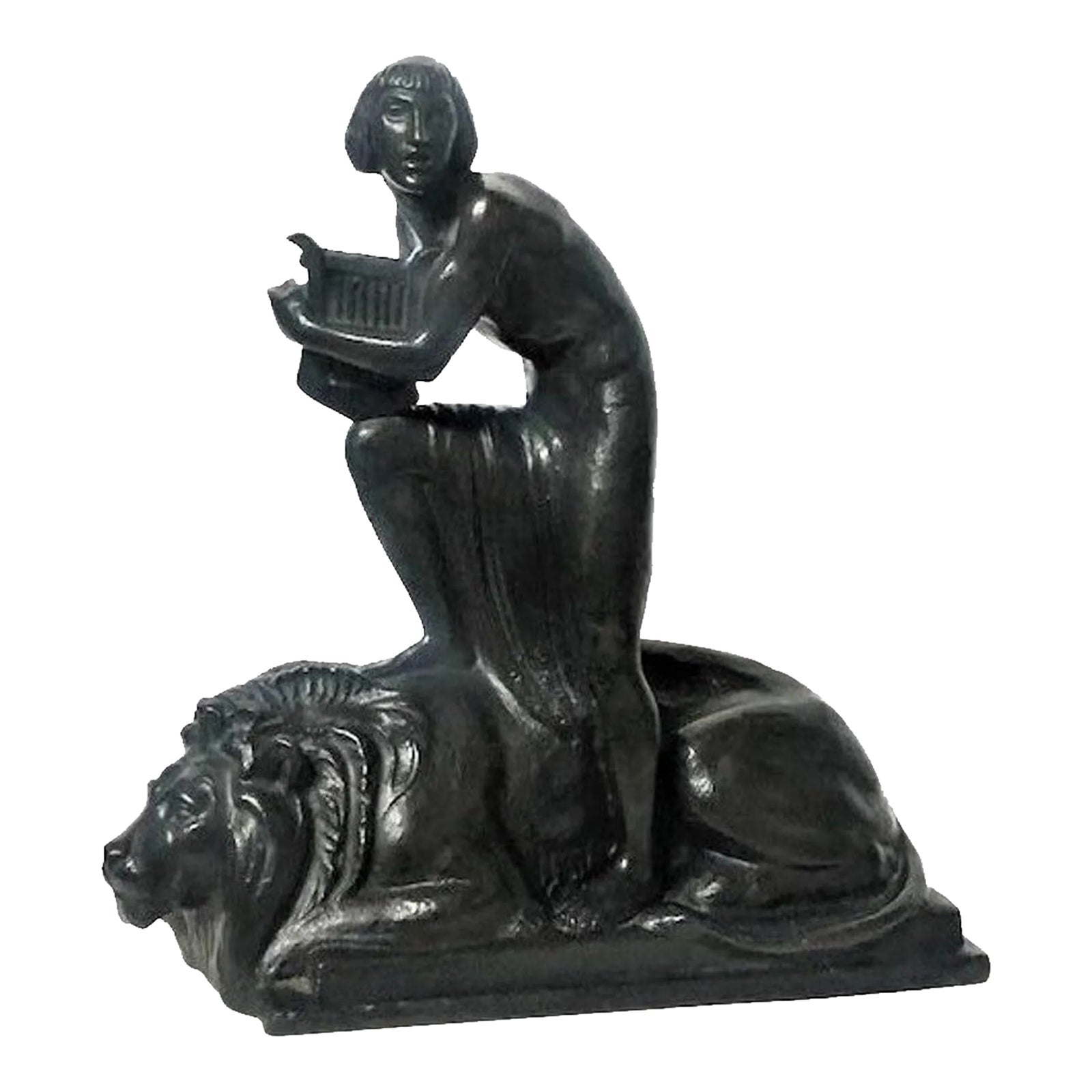 Ernst Seger, David and Lion, German Art Deco Patinated Bronze Sculpture ...