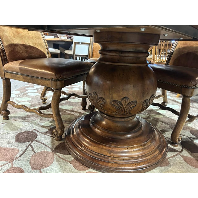 Drexel Round Dining Two Tone Wood Star Inlay Dining Table - Set of 6 ...