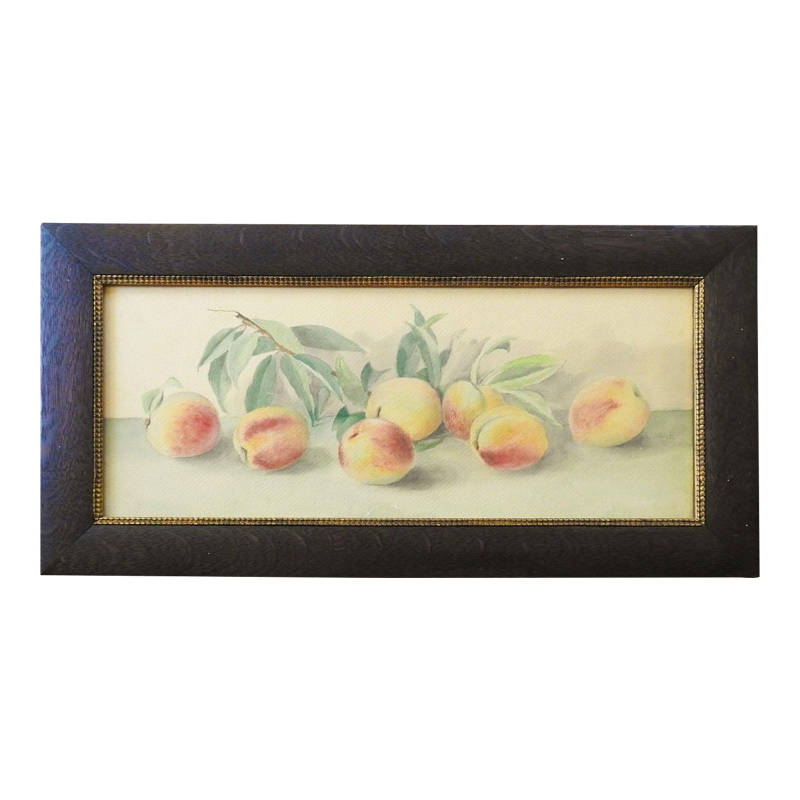 Antique Still Life Peaches Watercolor Painting | Chairish