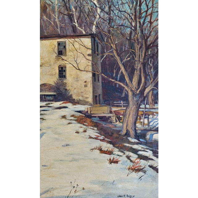 Vintage American Oil Painting on Board Bridge House on River John R ...