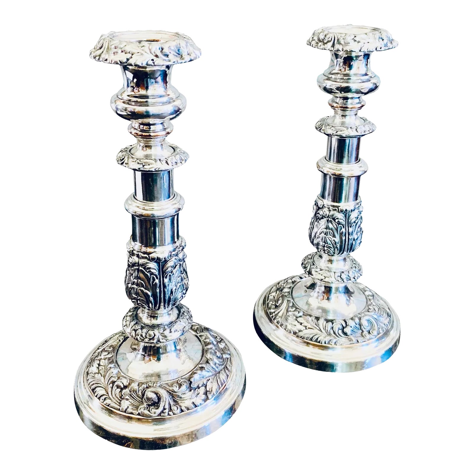 English Sheffield Silver on Copper Telescopic Candlesticks - a Pair ...