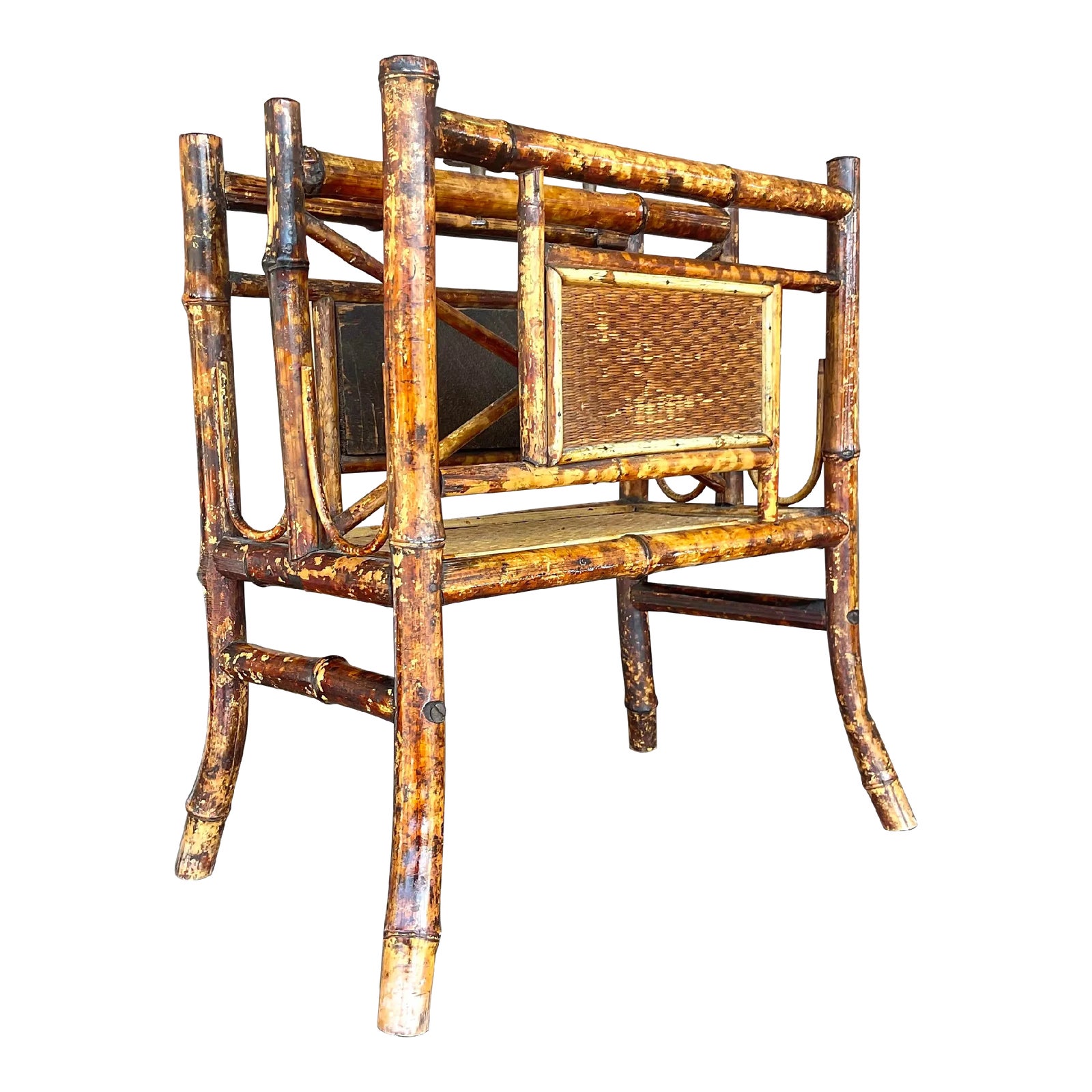 Vintage Coastal Tortoise Shell Finish Magazine Rack | Chairish