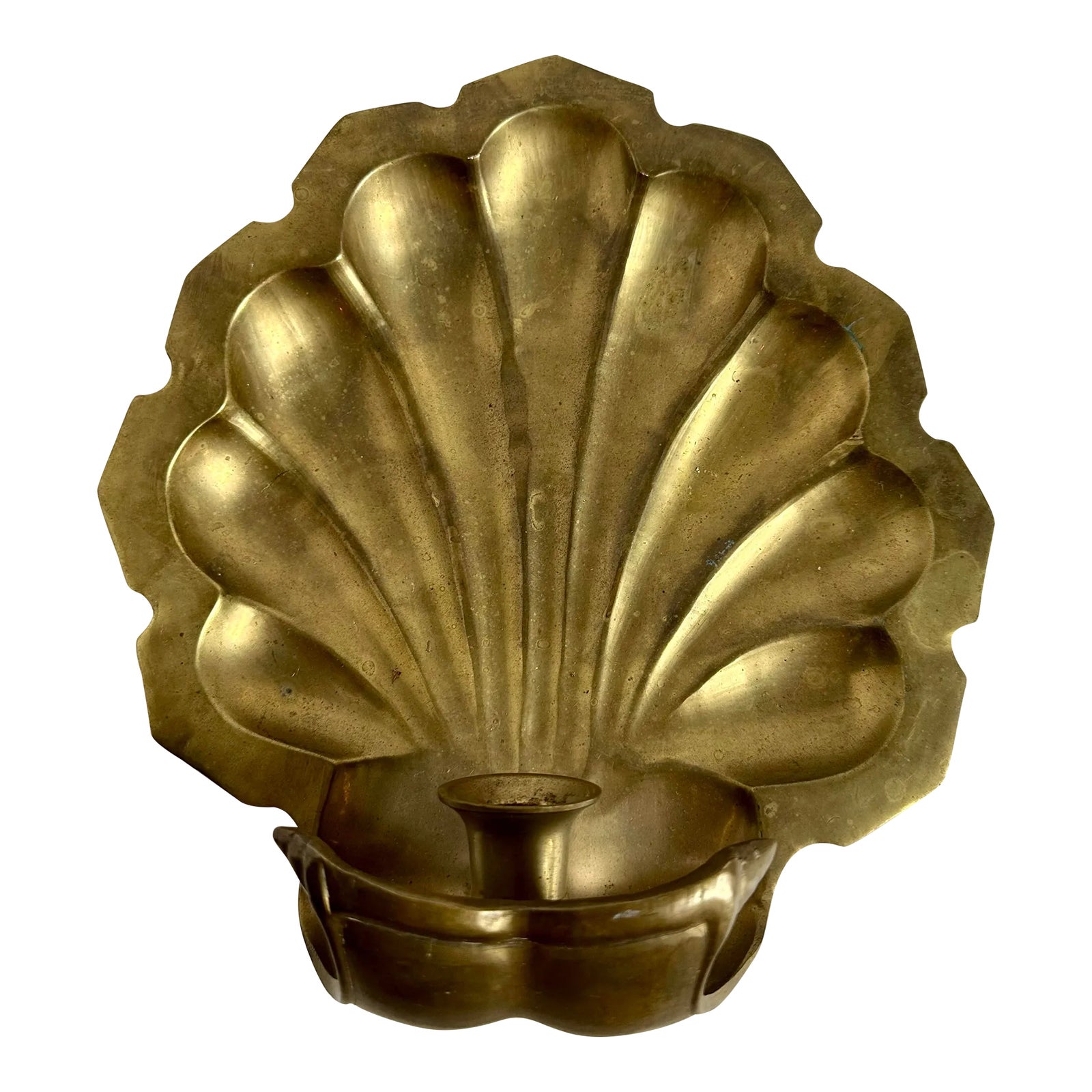 Vintage Regency Large Solid Brass Shell Candle Wall Sconce | Chairish