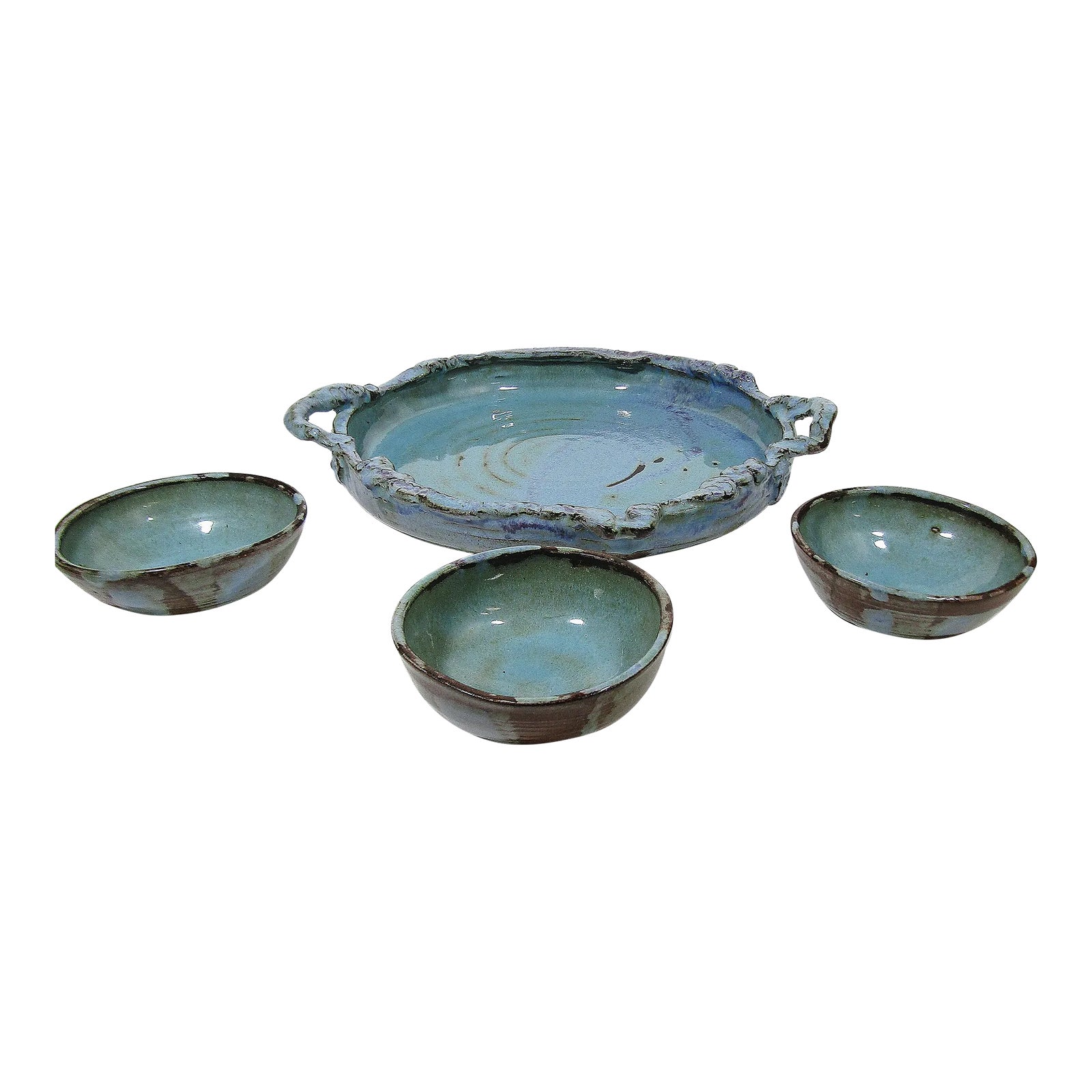 Signed Rustic Turquoise Studio Art Pottery Stoneware Tray Dish Platter ...