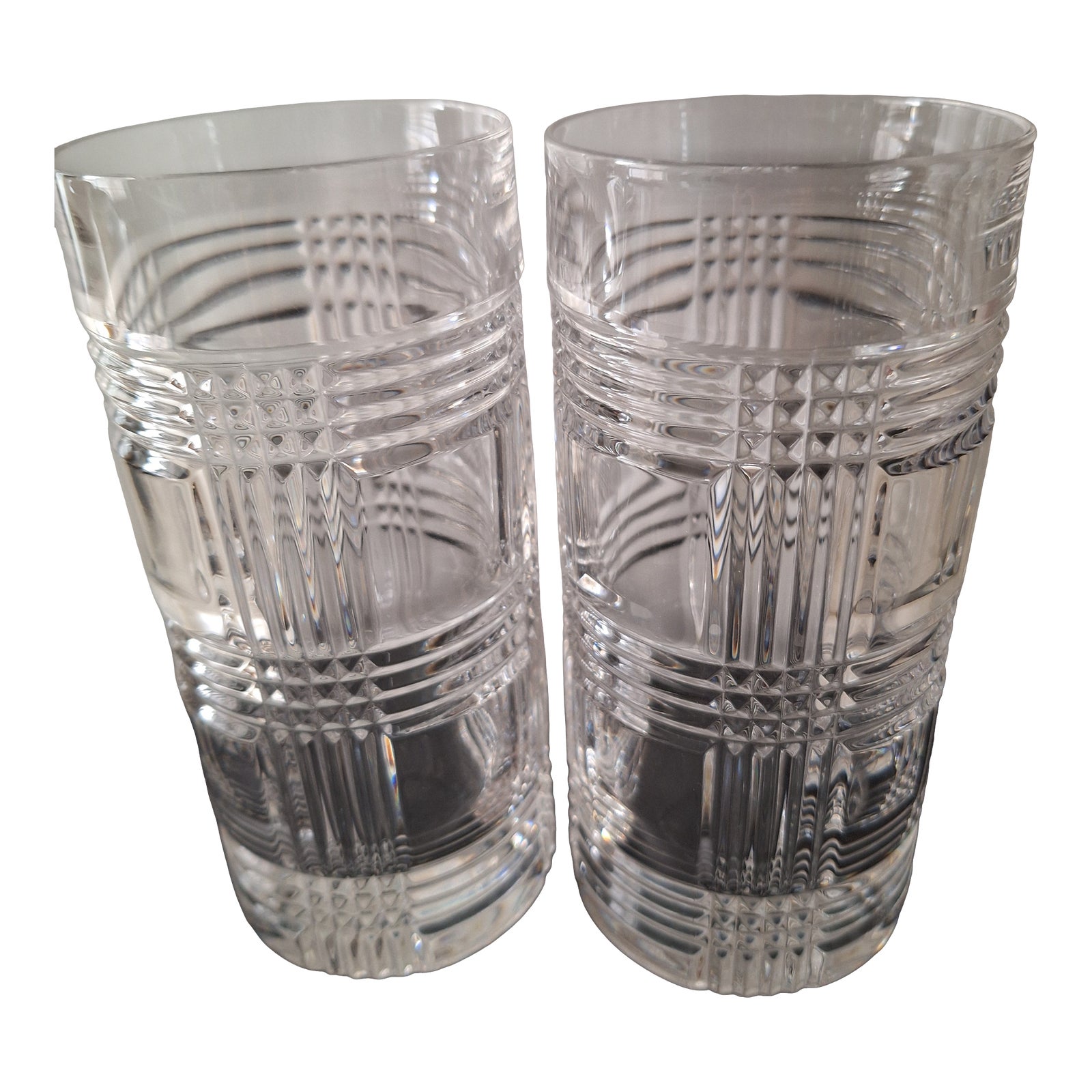 Late 20th Century Ralph Lauren Glen Plaid Set of 2 Crystal High Ball ...