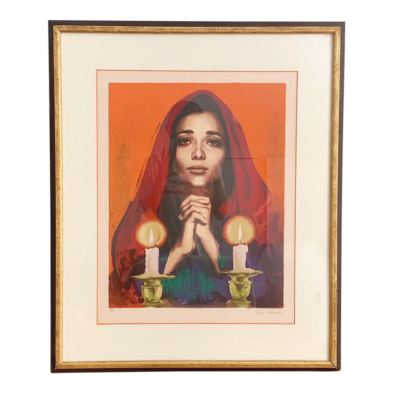 1970s "Shabbas Candles XIV A" Signed and Numbered AP Lithograph by Sandu Liberman, Framed | Chairish
