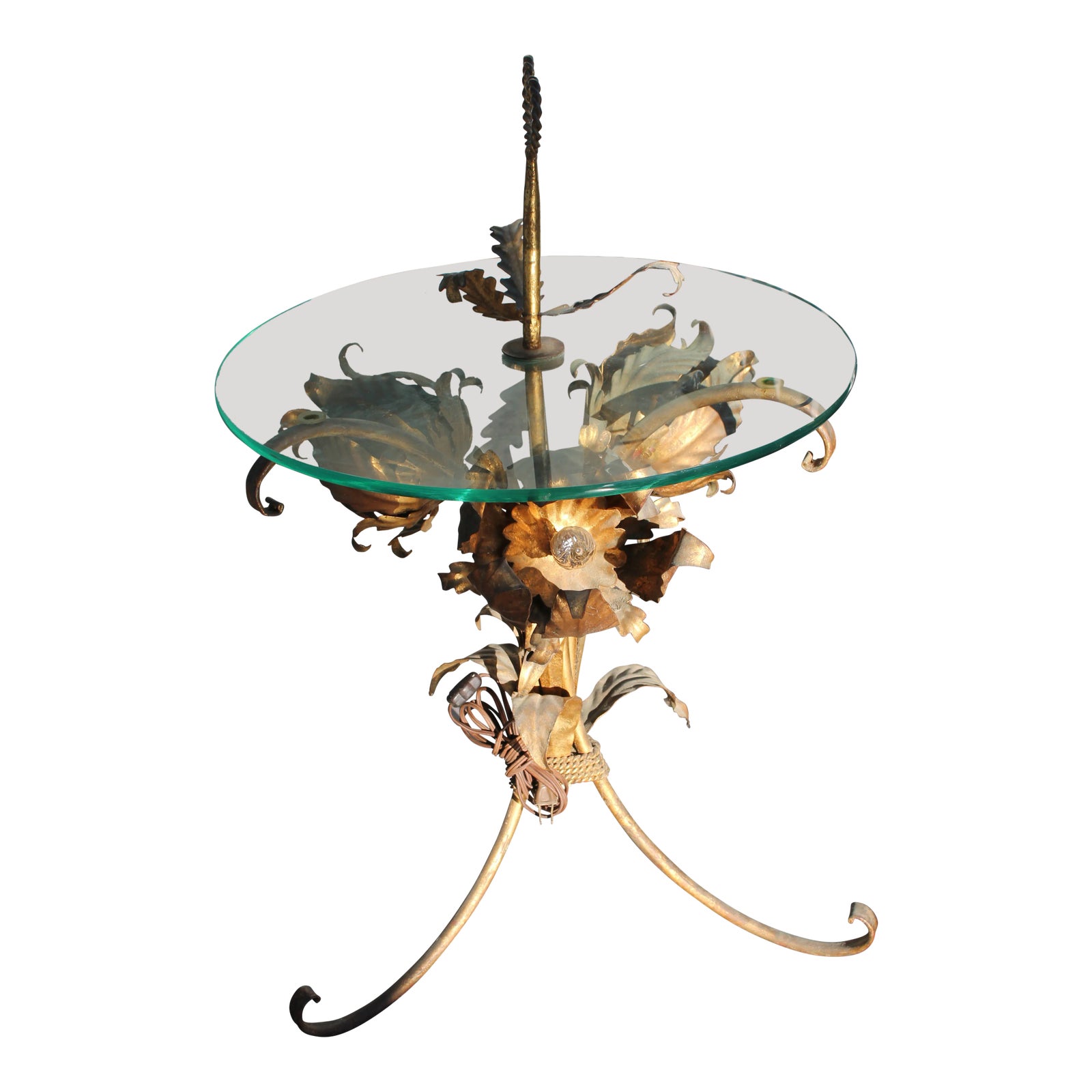 1950s Mid Century Modern Maison Lotus Glass Topped Side Table | Chairish