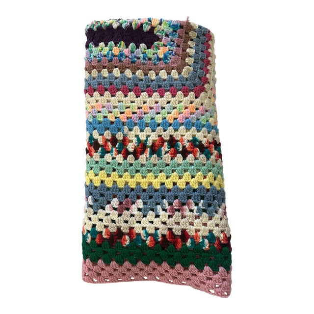 Vintage Multi-Color Crochet Throw | Chairish