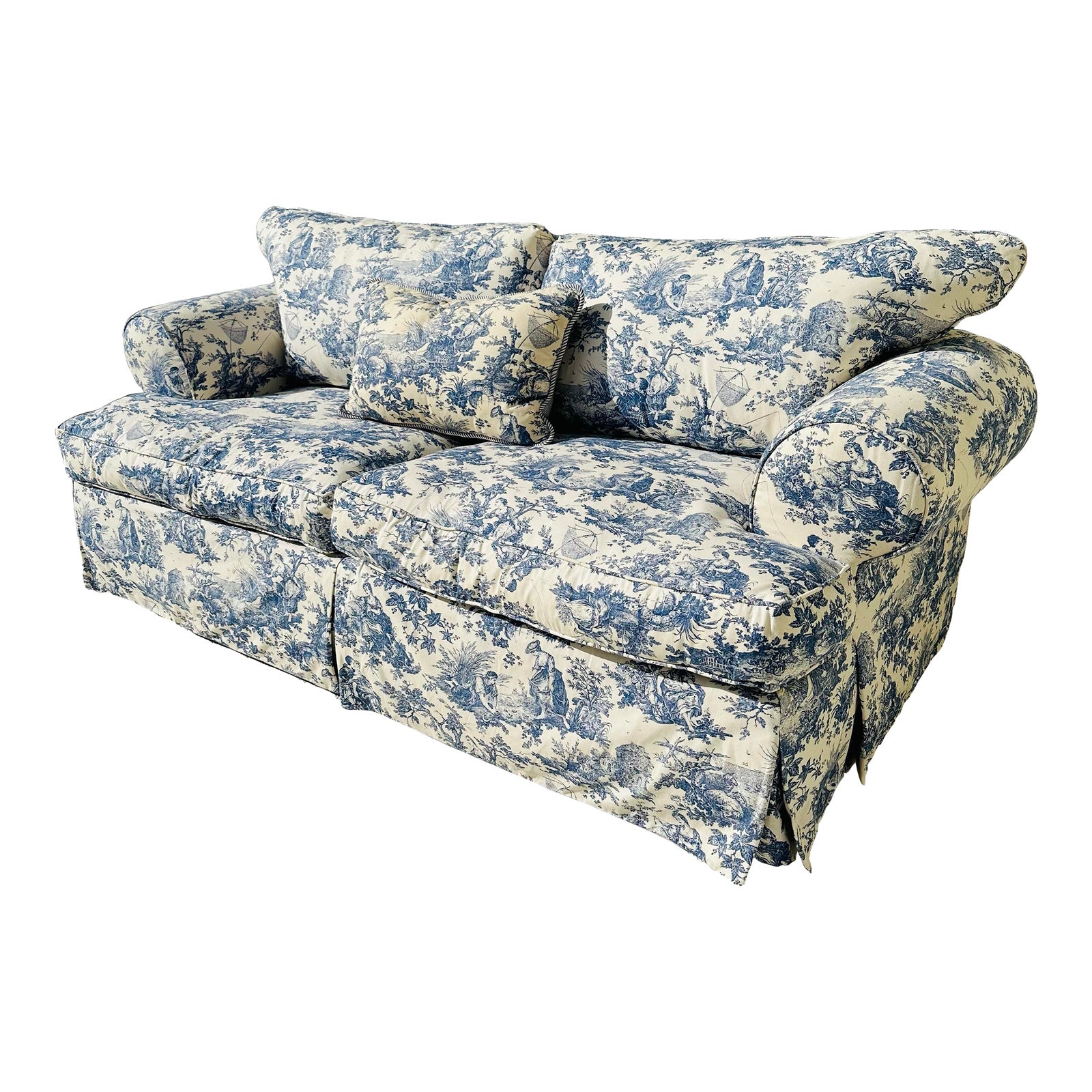 Vintage Blue and White Toile Sofa | Chairish