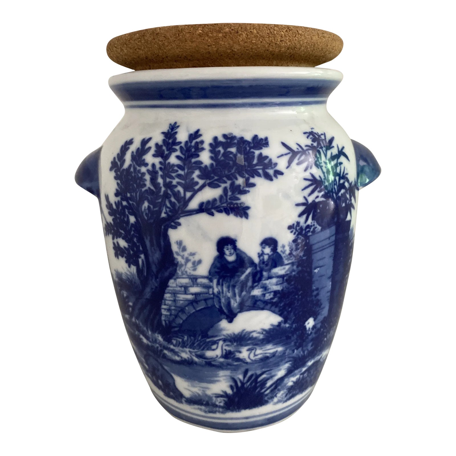 Vintage Reproduction Victoria Ware Ironstone Flow Blue Vase/Jar Toile ...