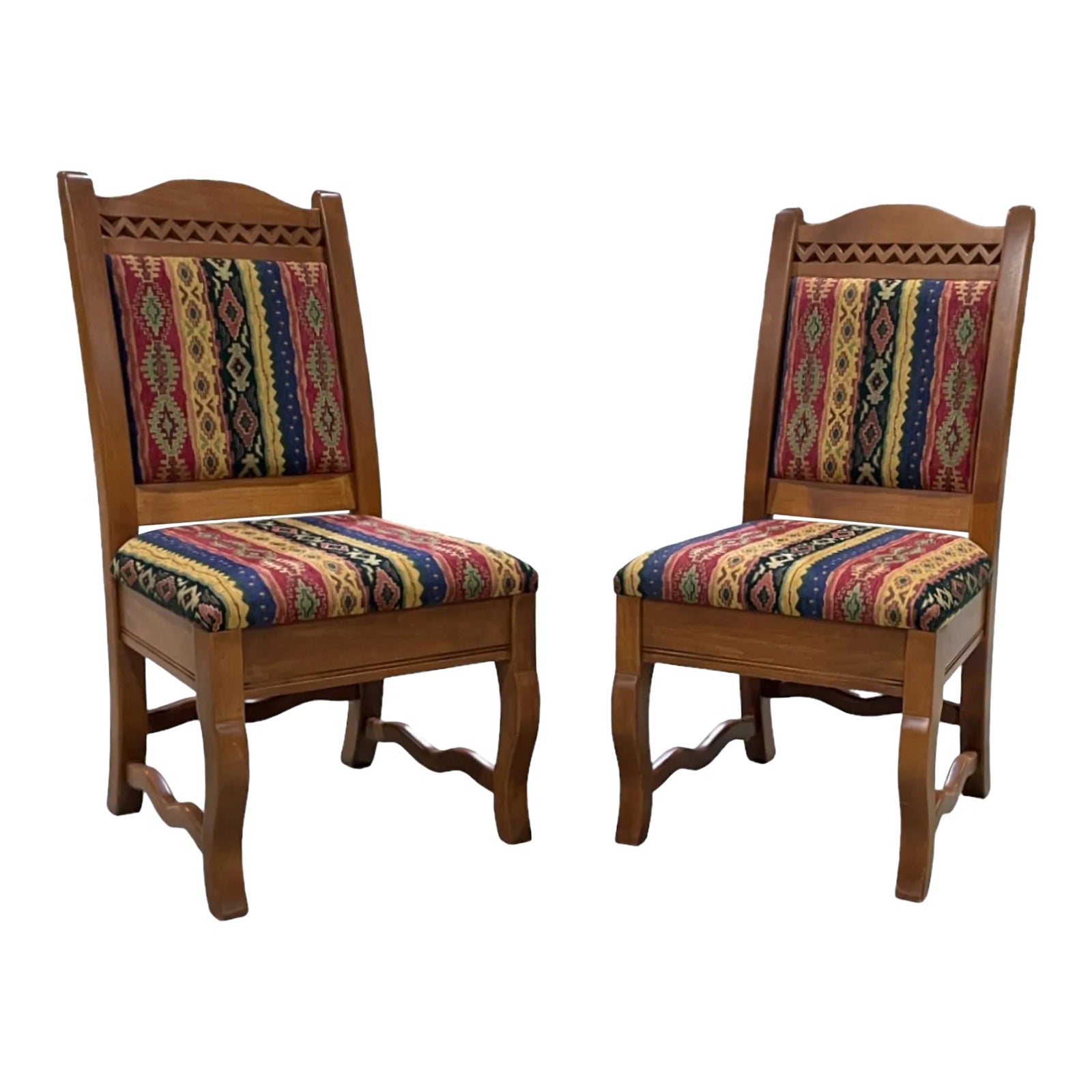 Vintage Boho Southwest Carved Wood Side Chairs - a Pair | Chairish