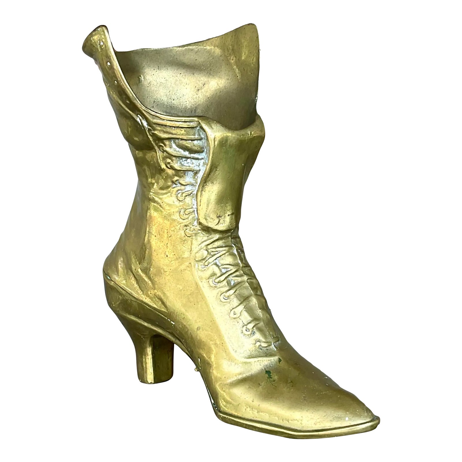 Vintage Boho Brass Victorian Boot | Chairish