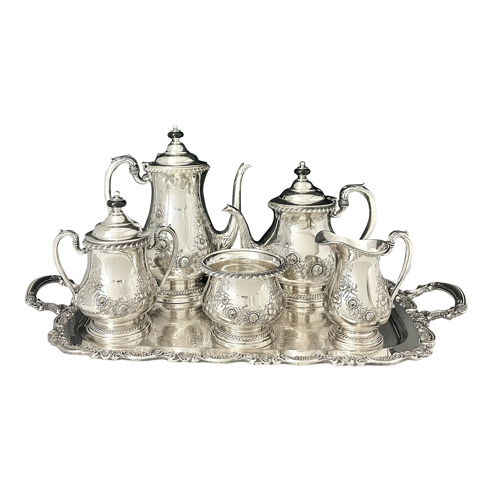 Mid 20th Century Oneida Friedman Hand Chased Silver Plated Tea & Coffee ...