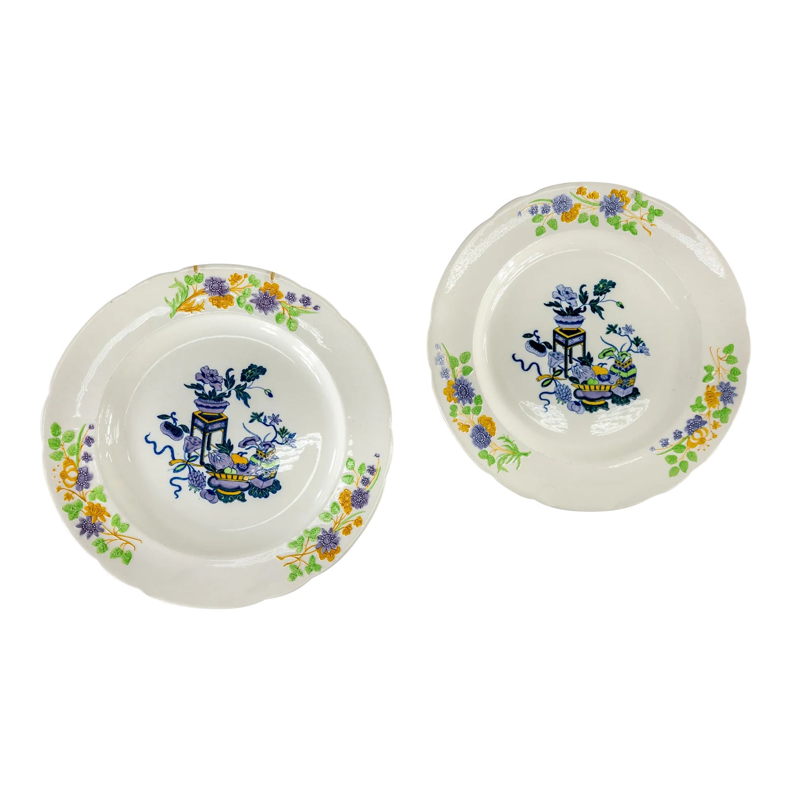 19th Century Pair of Decorative Chinoiserie Transferware Plates by ...