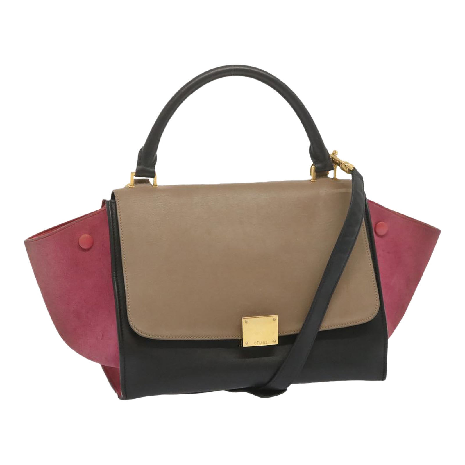 Celine Trapeze Hand Bag Leather 2Way Beige Pink Auth 69339 | Chairish