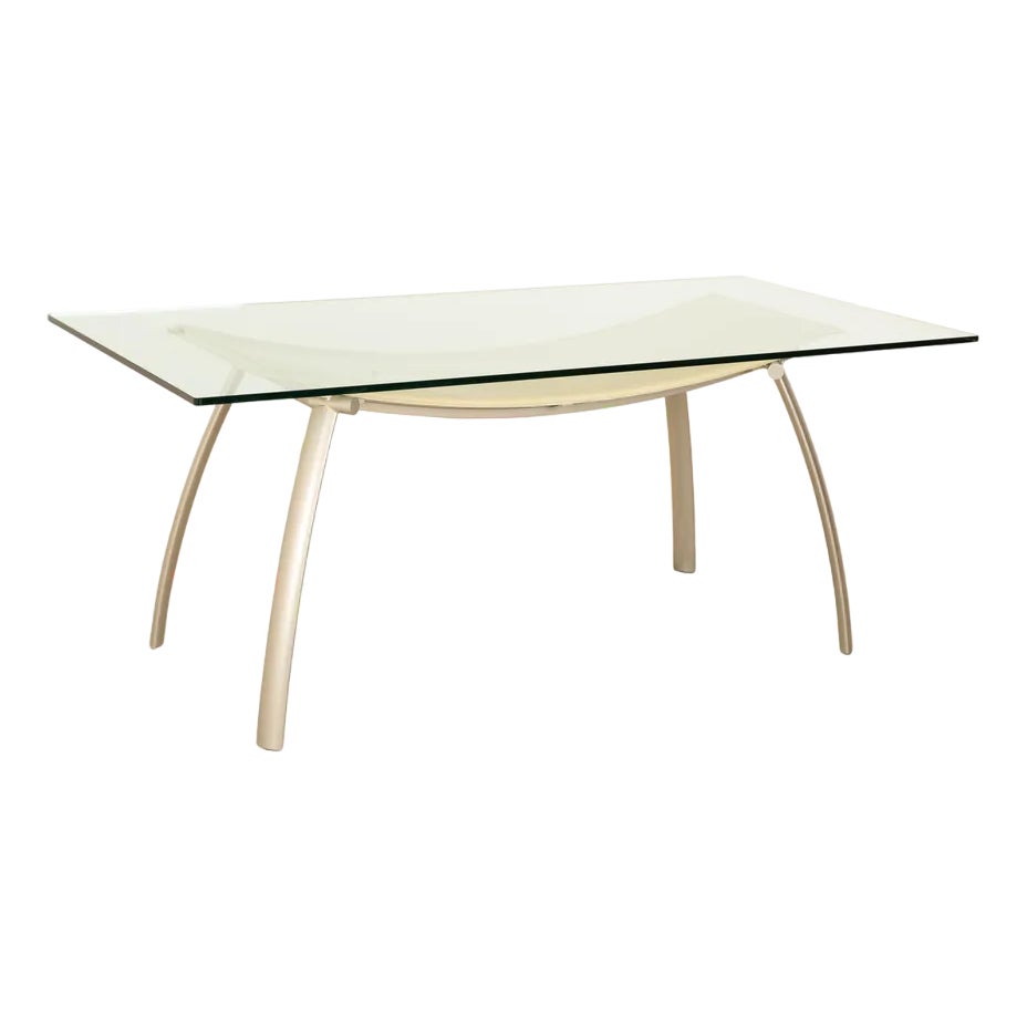 FRAG Glass Dining Table in Silver Cream Leather | Chairish